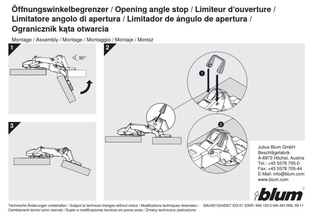 110° Opening Angle Stop for 155°/125° 7 Pivoting Point Hinge – Craft Supply