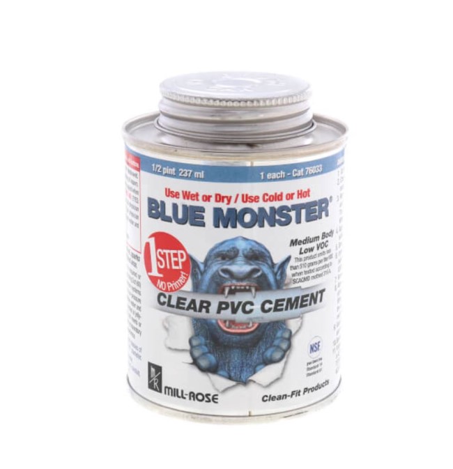 Blue Monster 8 oz. 1/2 Pint 1-Step PVC Cement (Clear), 76033 – Craft Supply