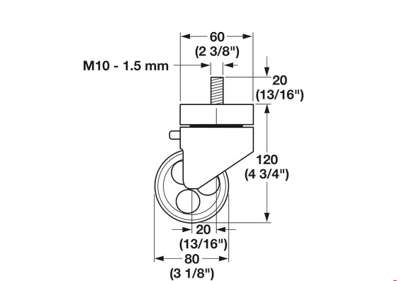 Swiveling Caster, M10 Stem, with Brake, Load-Bearing Capacity 264 lbs ...